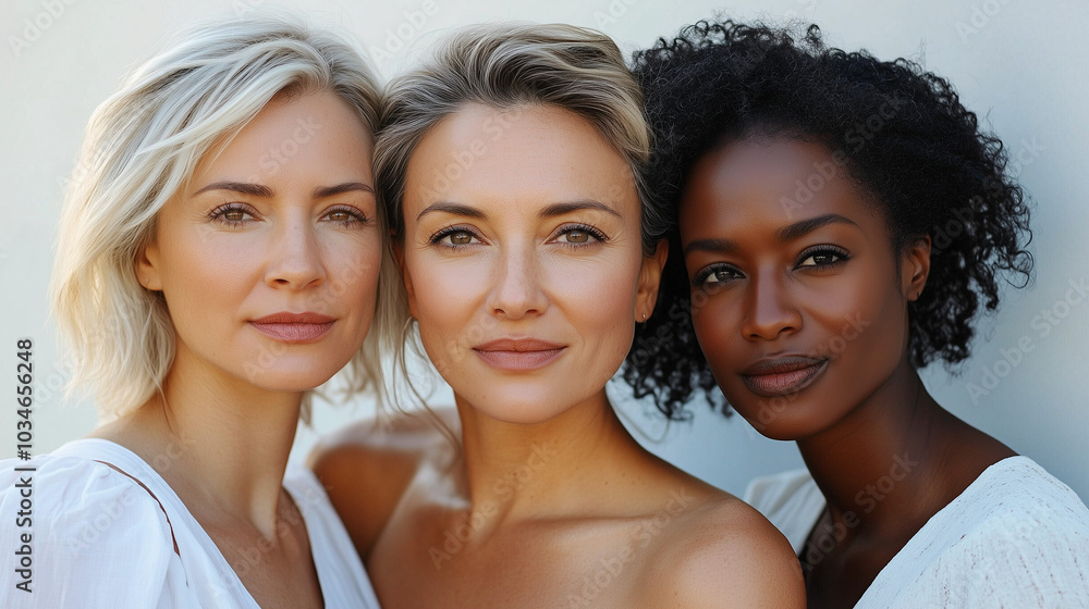 three women of different ages and ethnicities, all with radiant ...