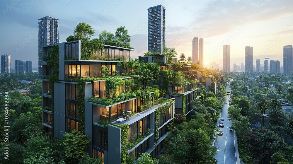 modern urban cityscape showcasing green sustainable development and ...