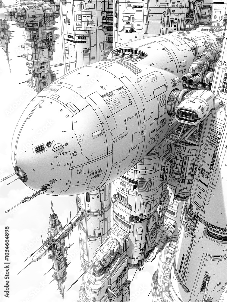 Future city coloring page in cartoon style. Futuristic street ...