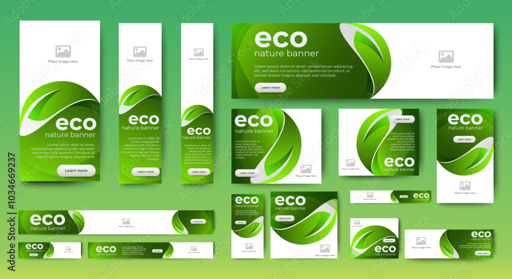 Green banner design web template Set, Horizontal header web banner ...