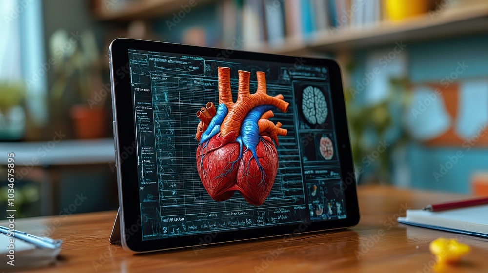 tablet on classroom desk displays augmented reality for biology ...
