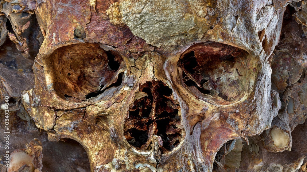 AI-enhanced CT scan of a human skull, revealing detailed bone structure and abnormalities Stock ...