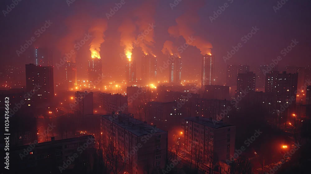 industrial chimneys emitting smoke into the atmosphere highlighting air ...
