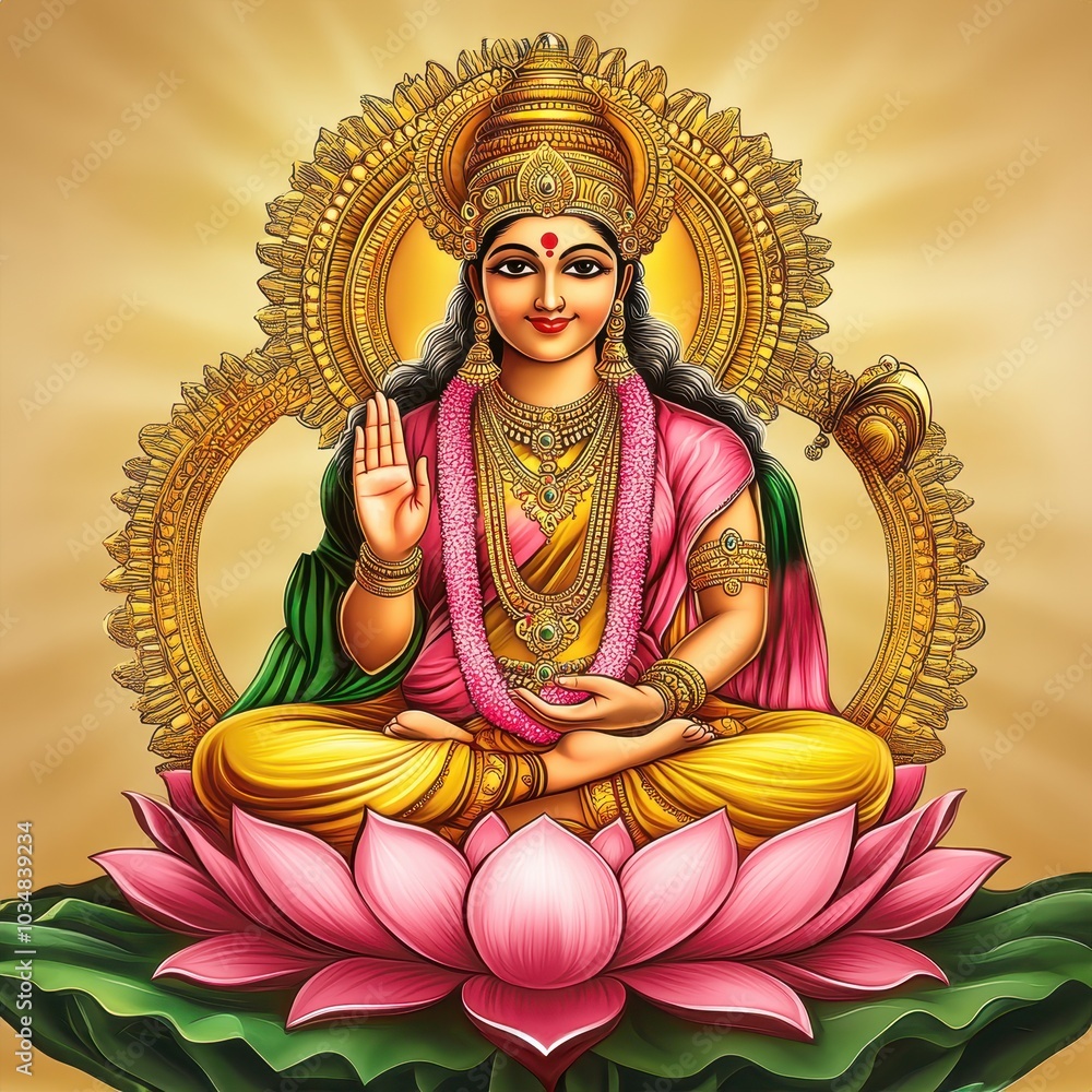 Lakshmi, god of wealth, fame, and fortune, Hindu Religion goddess Stock ...