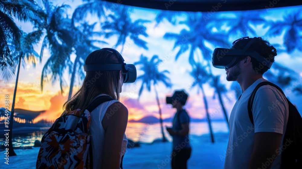 Virtual reality travel experience, users exploring digital recreations ...