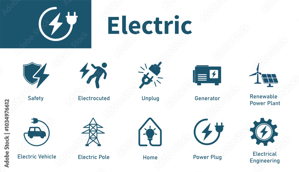 Electric icon. Set of solid vector icons on the theme of electric ...