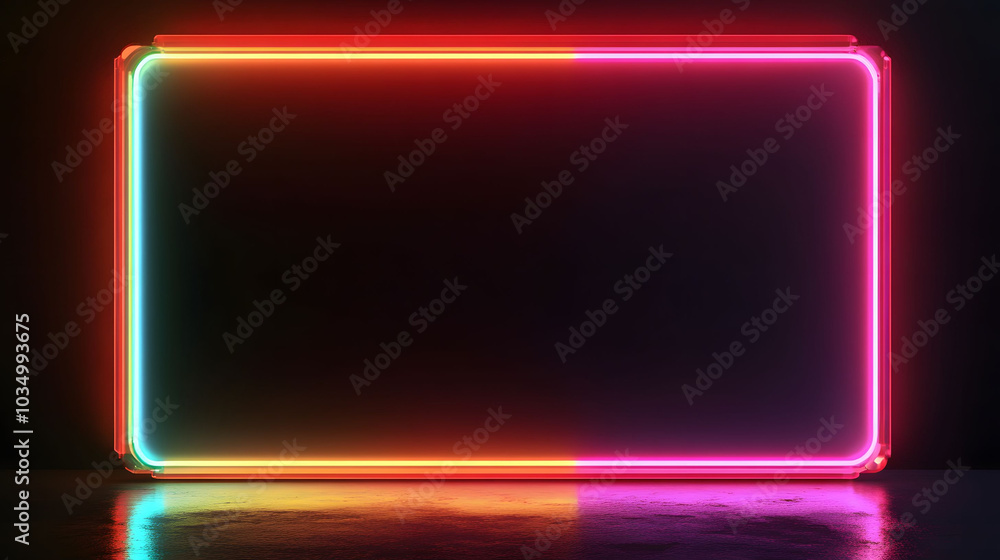 Neon Sign Mock-Up, vibrant neon frame, blank black fill, ideal for game ...