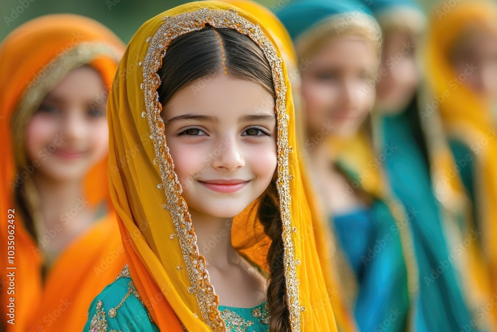 Happy Indian children in national costumes with self-esteem, on ...