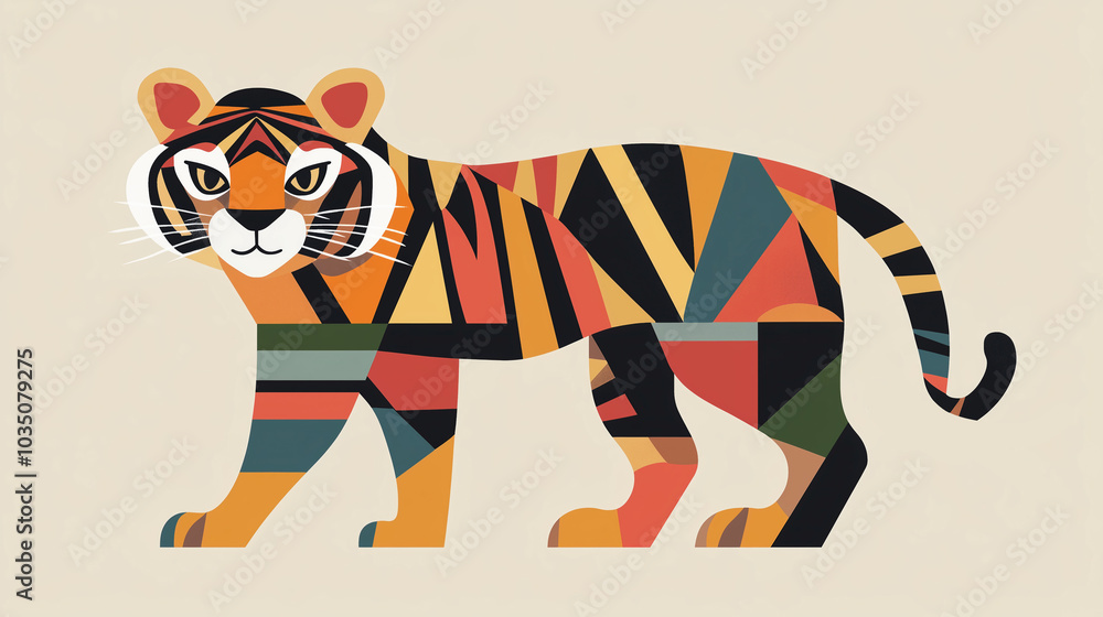 Simple tiger illustration vector art. Flat design with geometric shapes ...