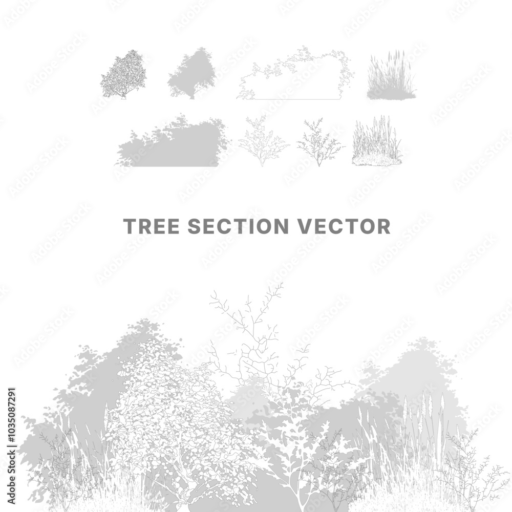 Architectural Drawings, Minimal style cad tree line drawing, Side view ...
