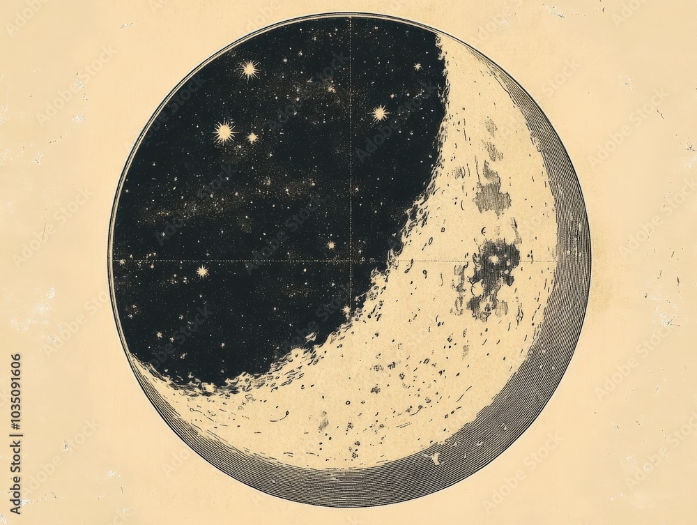 Map Of The Moon. Vintage Astronomic Map with Zodiac Symbols and Stellar ...