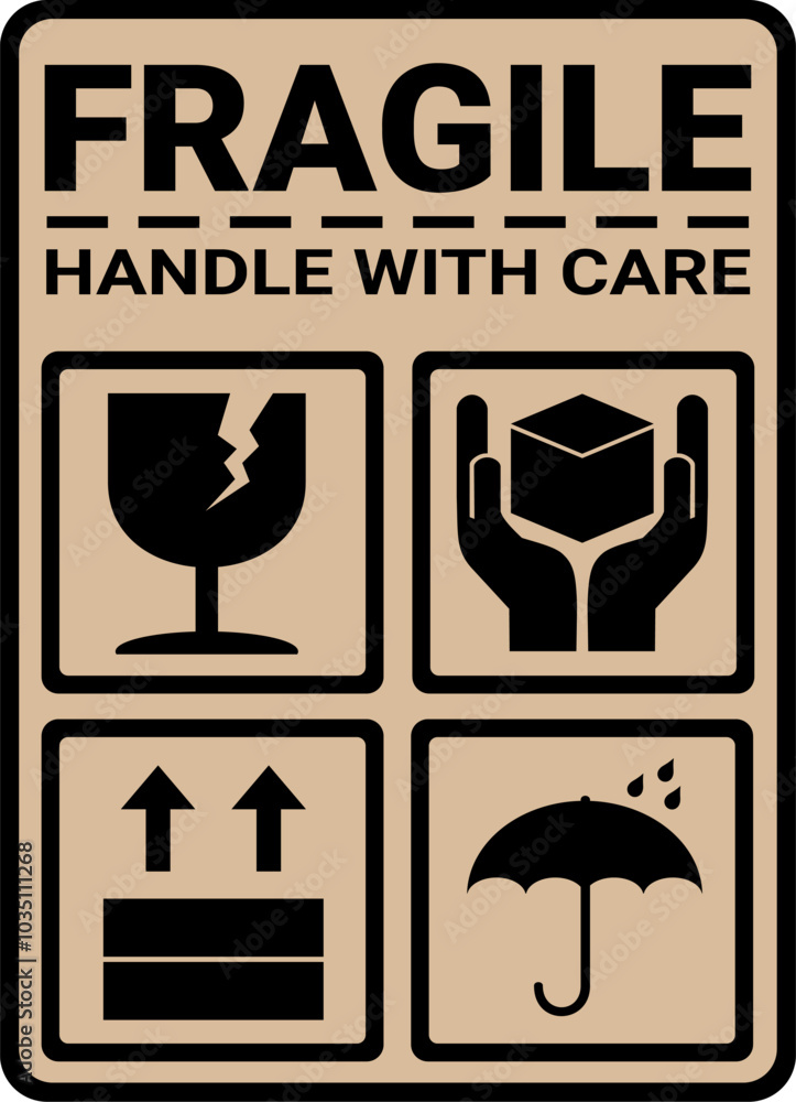 sticker fragile handle with care, black and brown fragile warning label ...