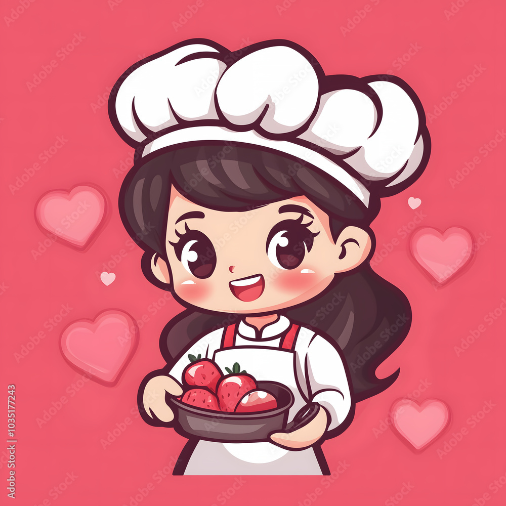 Brunette Female Chef Character Cooking with Apron for Flex Printing ...