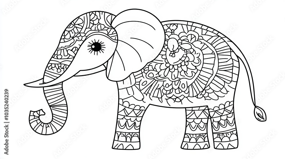 Elephant Coloring Page, Antistress Mandala, Detailed Line Art Designs ...
