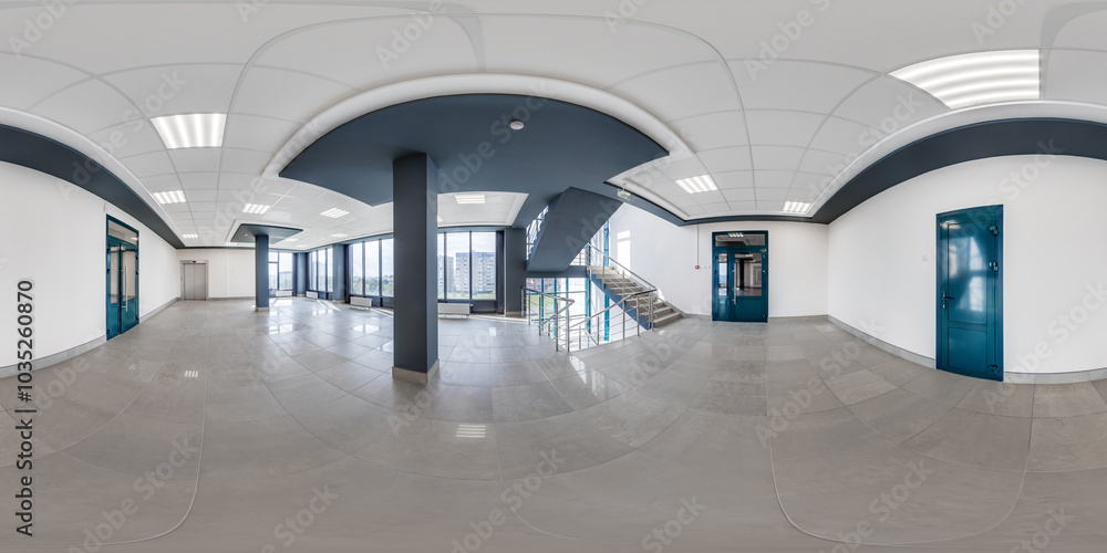 hdri 360 panorama in empty modern hall with columns, doors and ...