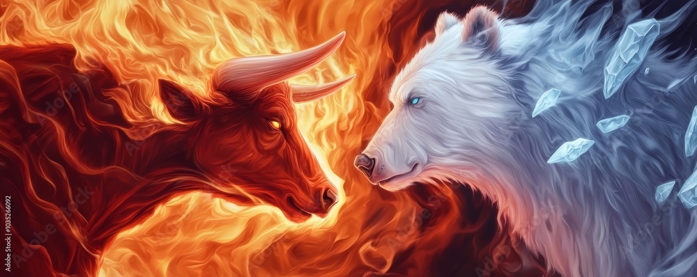 A fiery bull and an icy bear locked in a powerful, elemental battle ...