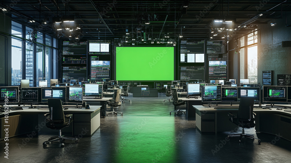 newsroom big monitor high tech control room urgent media industry with ...