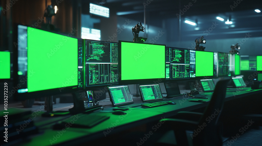 newsroom big monitor high tech control room urgent media industry with ...