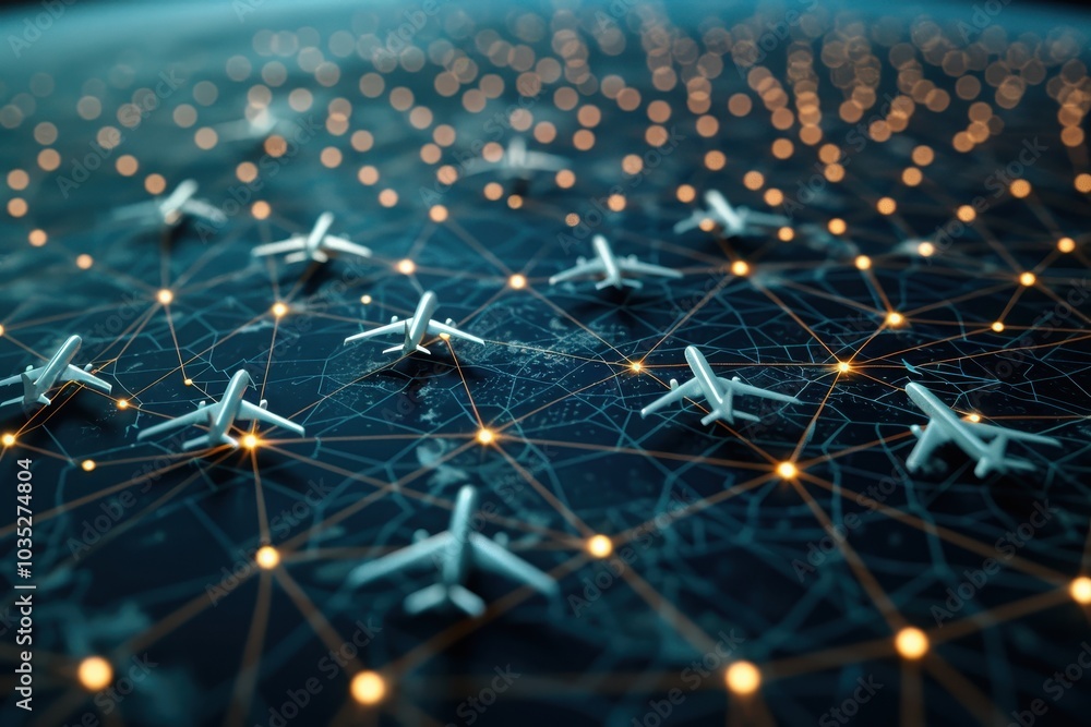 Visual representation of global air traffic with multiple airplanes ...