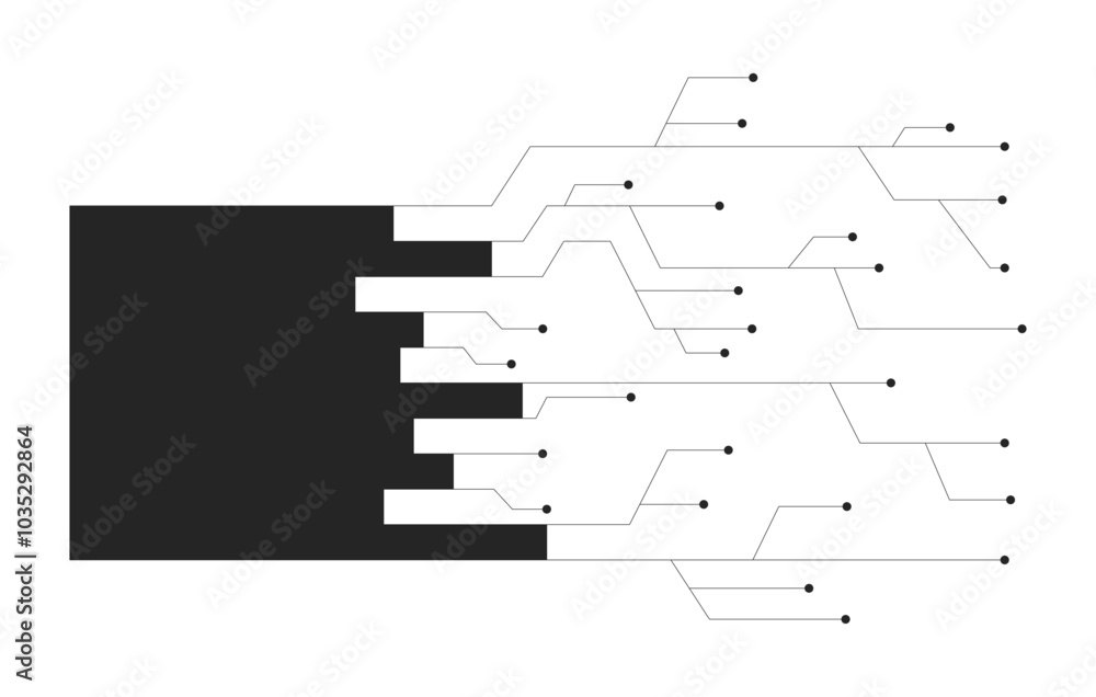 Horizontal bar chart digital data circuit lines black and white 2D line ...