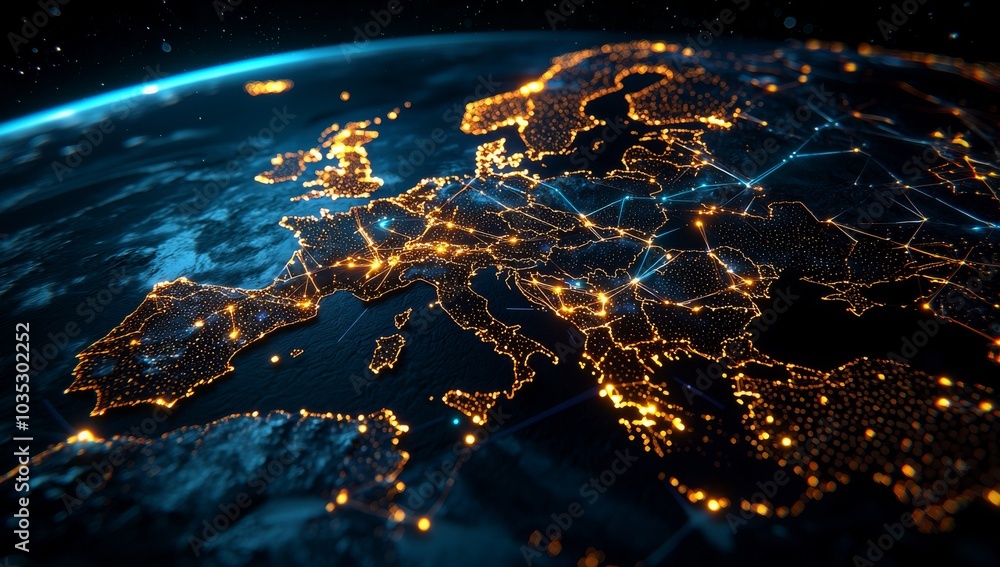 Map of Europe with Lines Connecting Countries Symbolizing Global ...