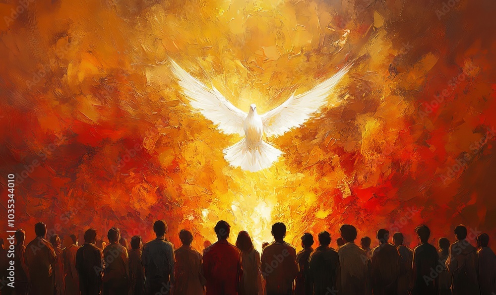 Pentecost. The descent of the Holy Spirit on the followers. People in ...