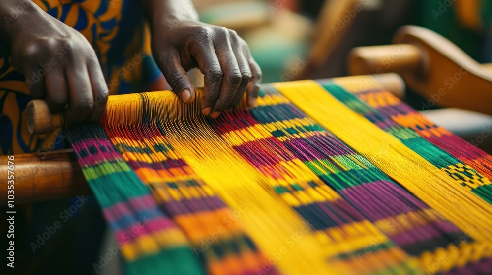 Foto de Stock Ewe kente cloth weaving techniques, where vibrant ...