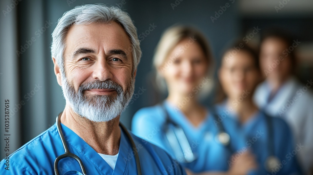 Doctors and nurses working as a team in a modern healthcare setting ...