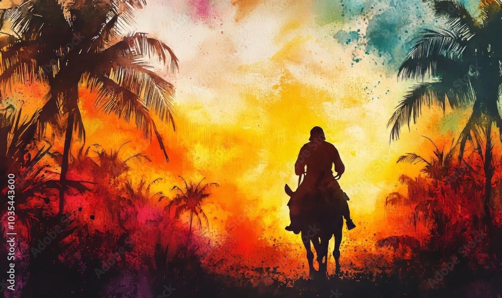 Palm sunday. Christ's triumphal entry into Jerusalem. Silhouette of a ...