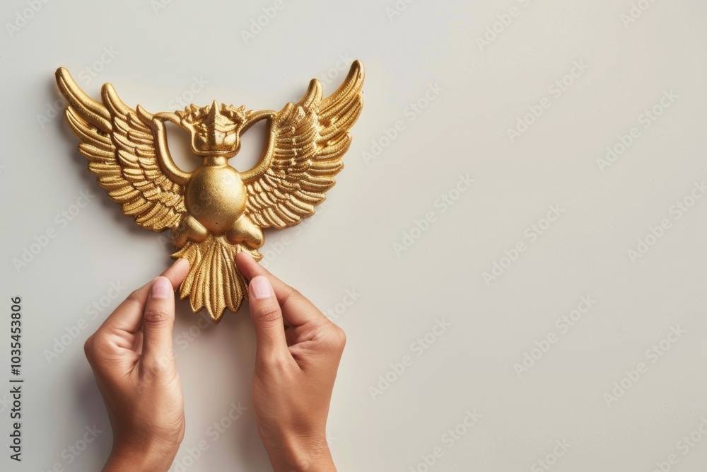 Hand holding Garuda Pancasila emblem Isolated on white background ...
