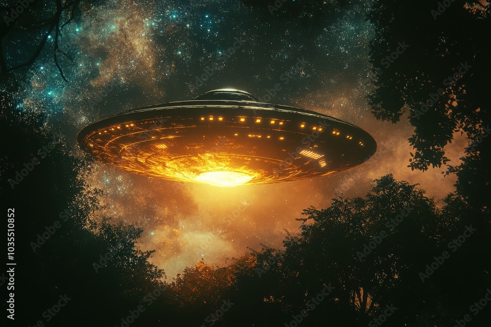 Abduction. Realistic Illustration of UFO Alien Abduction with Flying ...