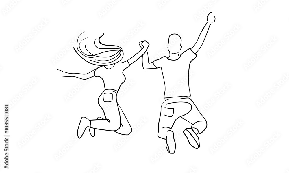 Happy people continuous line art drawing isolated on white background ...