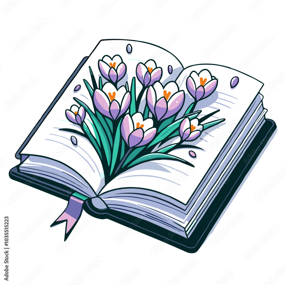 Open book with blooming flowers, symbol of knowledge and spring, PNG ...