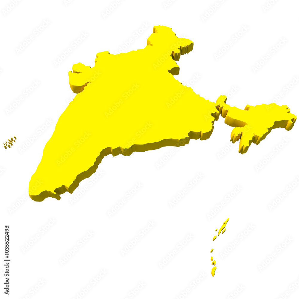 map of India, yellow Indian map, 3d map of India, republic of India ...