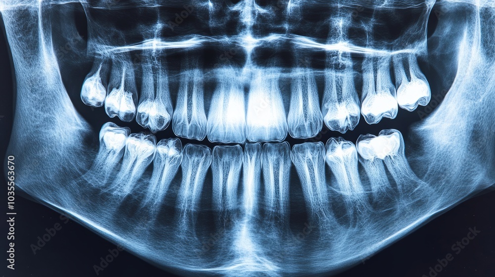 Dental X-Ray: A close-up of a dental X-ray image showing teeth ...