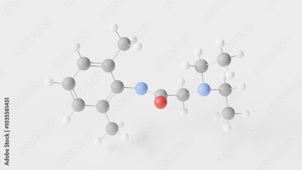 lidocaine molecule 3d, molecular structure, ball and stick model ...