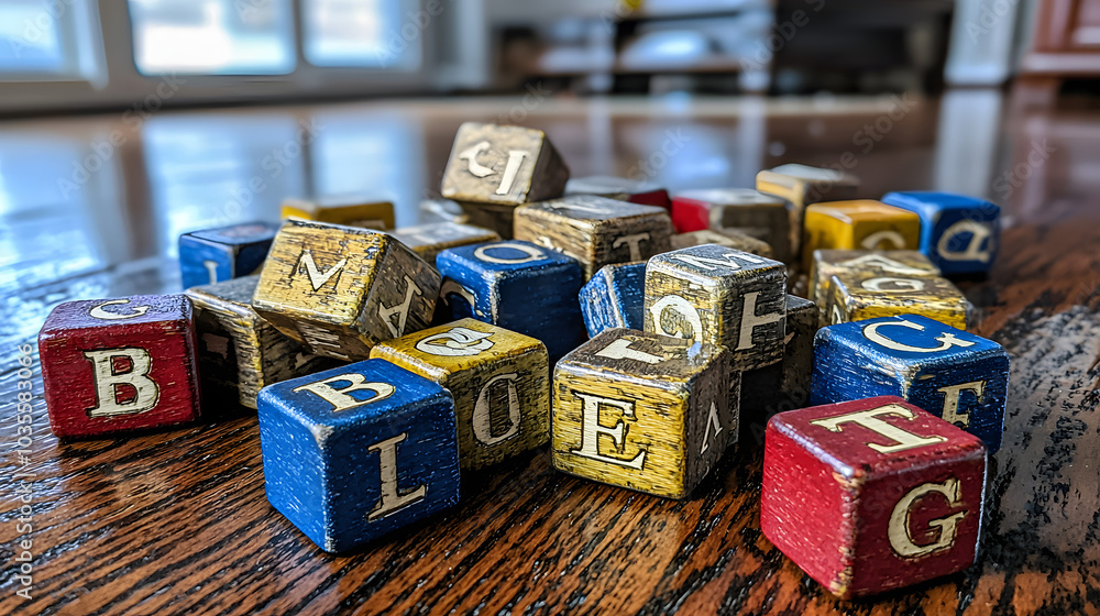 Alphabet Blocks: A scatter of wooden blocks with letters of the ...