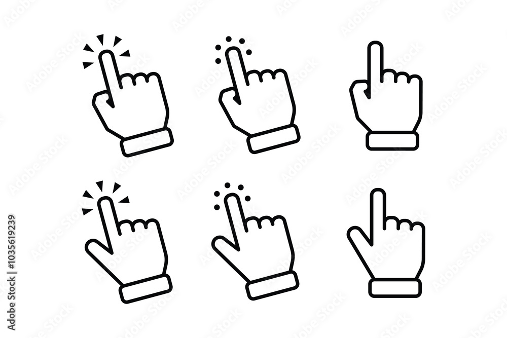 click icon set. Click button with hand cursor pointer clicking Vector illustration. outline ...