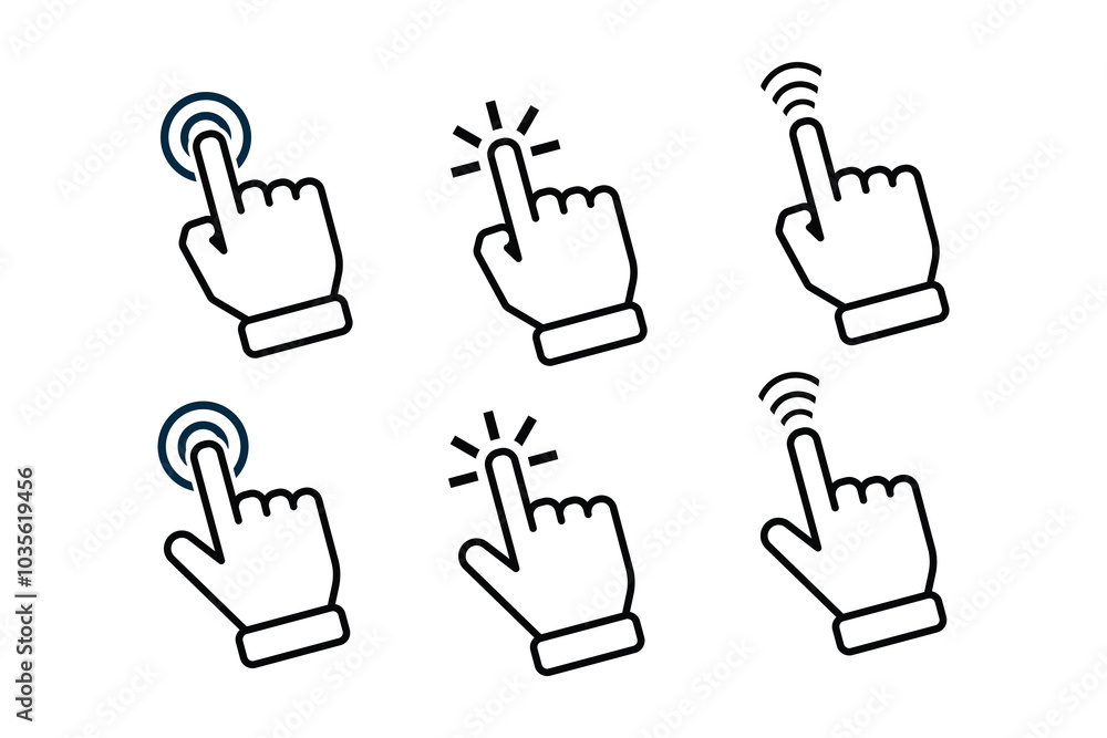 click icon set. Click button with hand cursor pointer clicking Vector ...