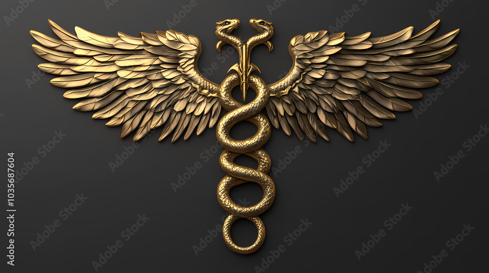 Golden caduceus medical symbol isolated on transparent background png ...