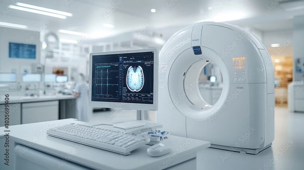 Fotografia do Stock An advanced medical imaging system displaying 3D ...