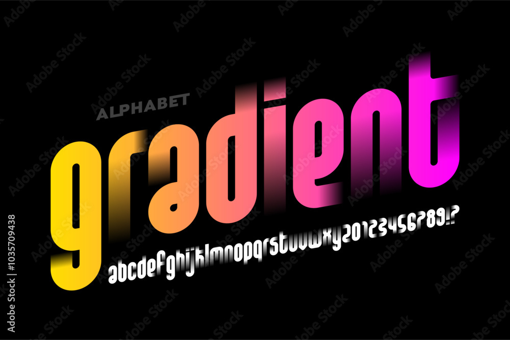 Gradient. Modern lowercase font design, alphabet letters and numbers ...