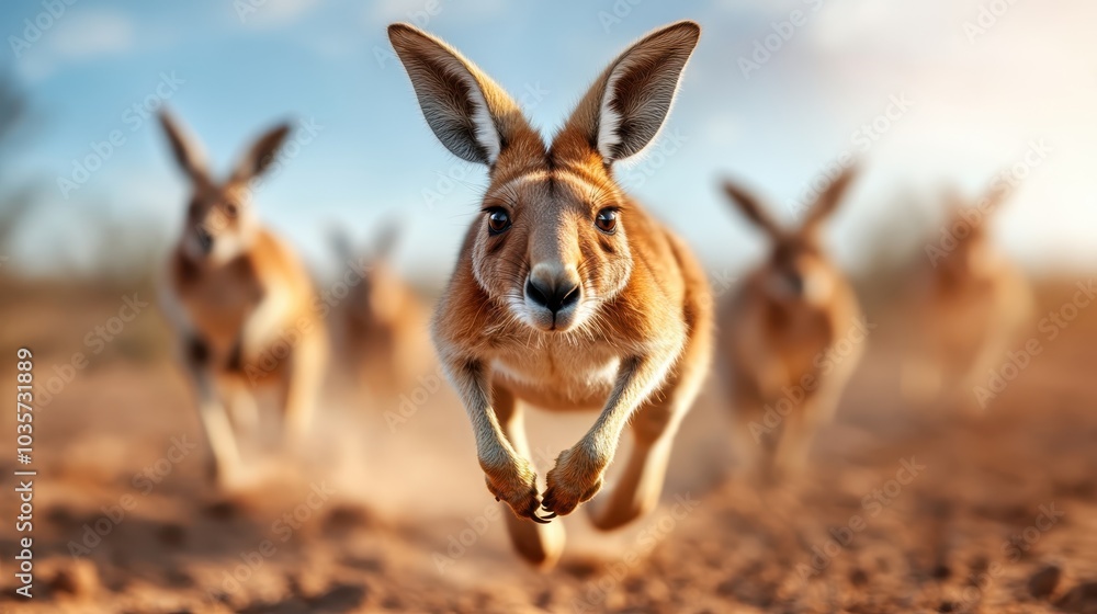 Kangaroos are captured gracefully bounding through the vast space of ...