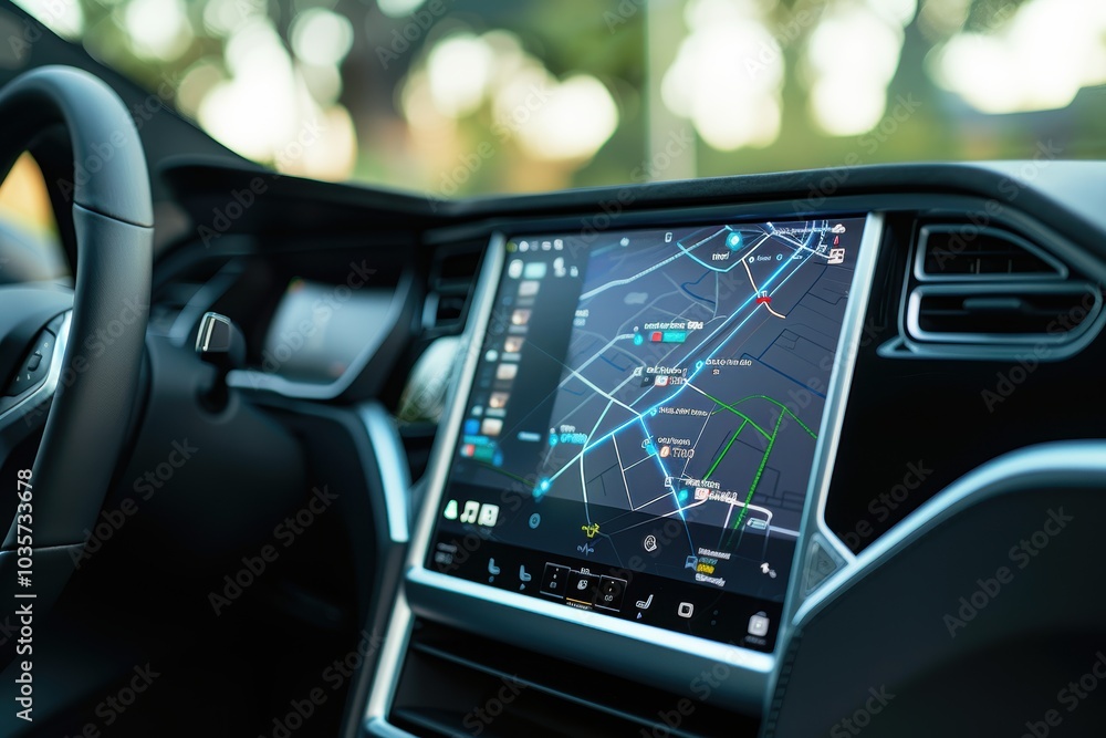 Futuristic Car Touch Screen Interface with Navigation and Entertainment ...