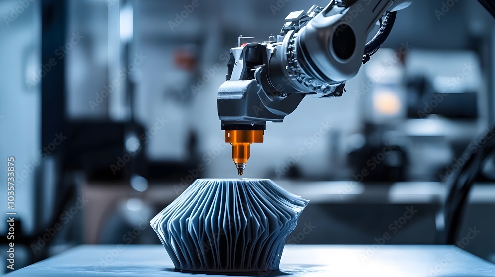Robot performing a quality control scan on a 3D printed object ...
