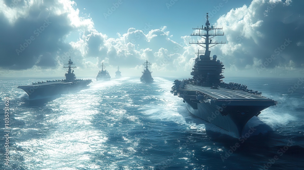 military ships navigating the pacific ocean forming a formidable ...