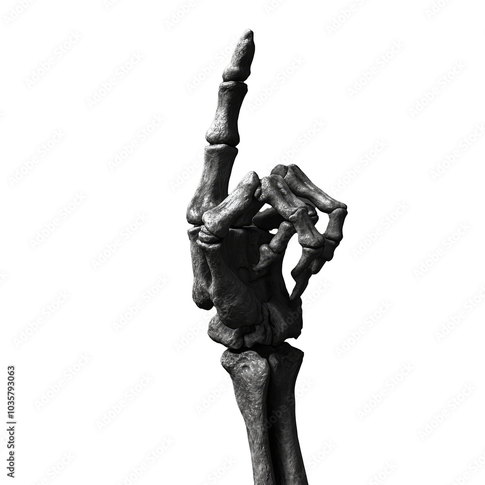 Detailed Skeleton Hand in Pointing Position on Transparent Background ...