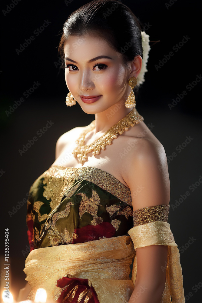 Thai women wear traditional Thai dresses. in tourist attractions Stock ...