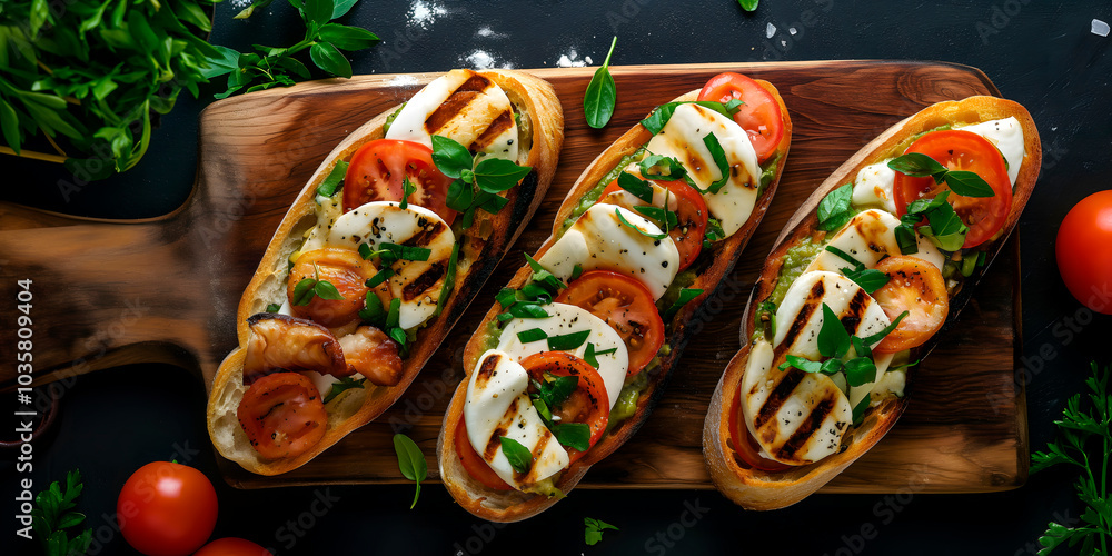 Grilled Caprese baguettes with melted mozzarella, fresh tomato slices ...