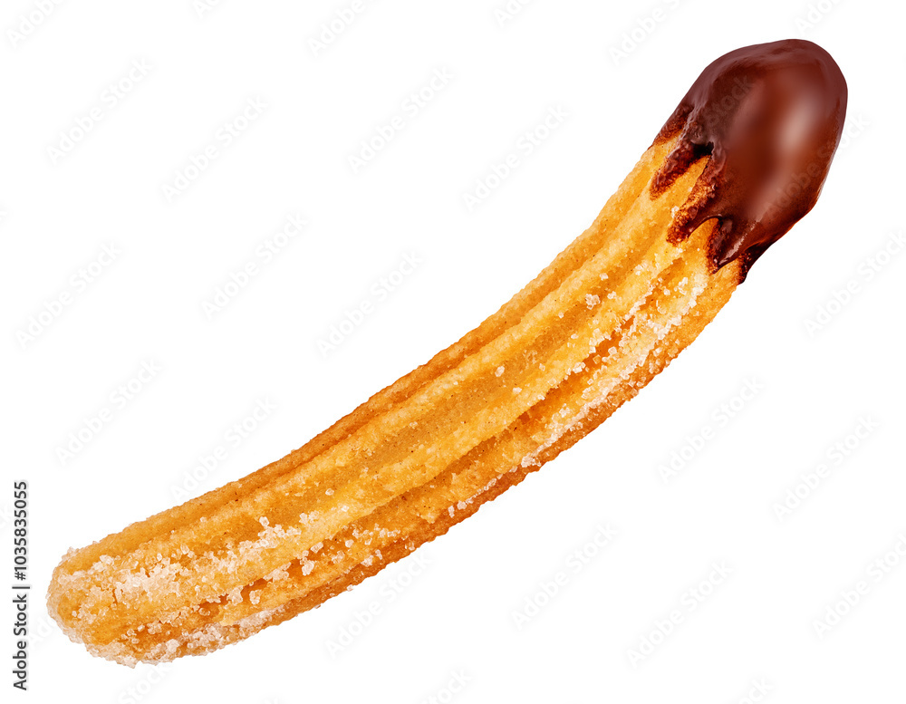 Churro isolated. Sweet Churro with melting chocolate on white ...